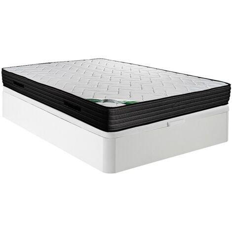 Ensemble 140 x 190 cm sommier coffre blanc + matelas mousse et coutil ...