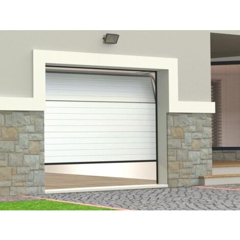Porte de garage sectionnelle effet rainuré blanc motorisée L254 x H218 ...