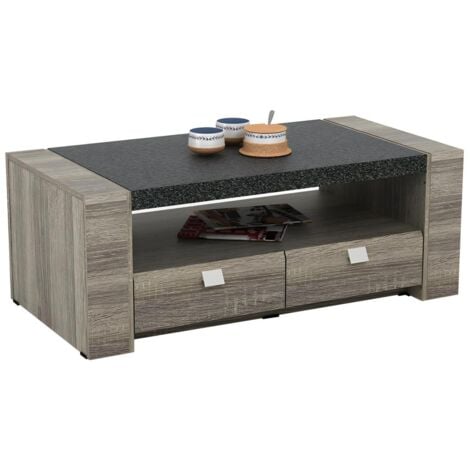 Table basse METEORITE - 2 tiroirs - MDF plateau effet granite
