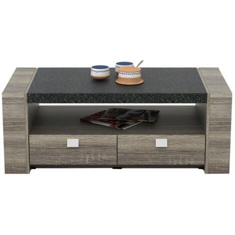 Table basse METEORITE - 2 tiroirs - MDF plateau effet granite