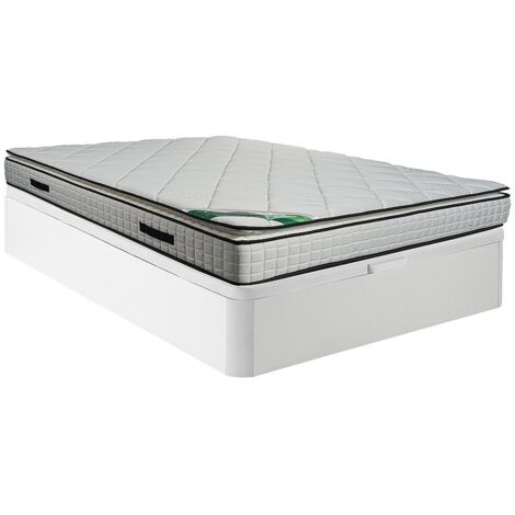 Ensemble 140 x 190 cm sommier coffre blanc + matelas mousse et coutil ...