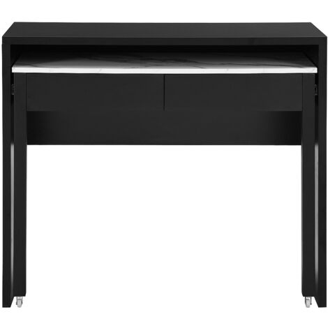 Bureau console extensible avec 2 tiroirs - Noir et effet marbre blanc ...