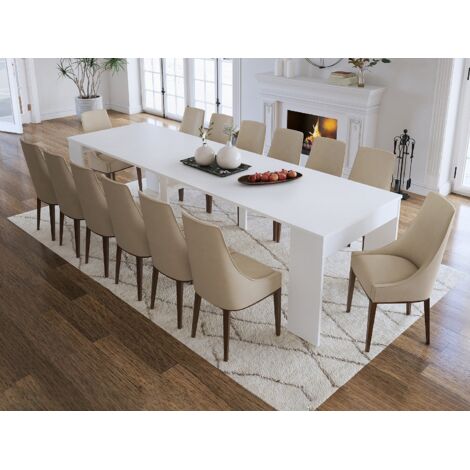 Console table extensible 12 couverts - 6 rallonges - Blanc - ONEGA