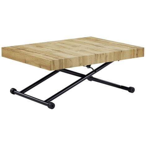 Table extensible et relevable 2 en 1 - MDF et acier - Naturel et noir - MORIALA
