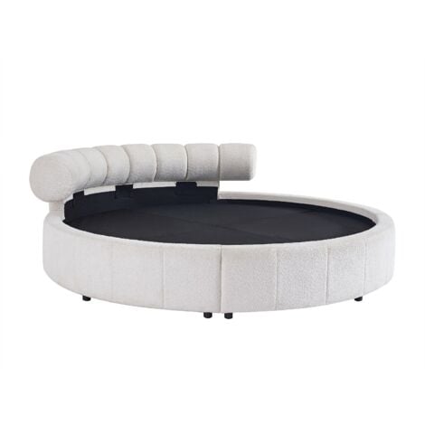 Lit rond 220 x 220 cm - Tissu bouclette - Blanc - ROGILA
