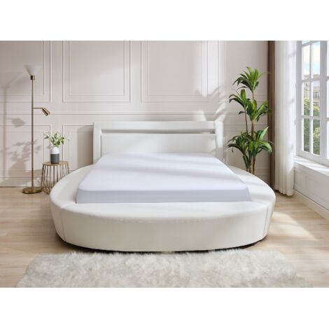 Lit rond 180 x 200 cm - Avec LEDs - Simili - Blanc - ABULIS III
