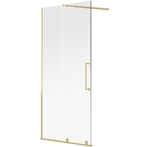 Paroi de douche à l'italienne avec porte coulissante en métal style industriel - Doré - 120 x ...
