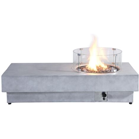 Table braséro rectangulaire au gaz en MGO effet béton – Foyer rond - SEROZA