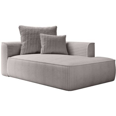 Méridienne droite en velours côtelé grosses côtes gris clair PINETA