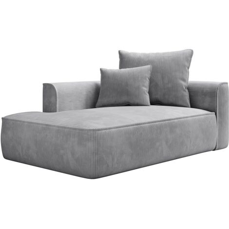 Méridienne gauche en velours côtelé gris clair PINETA