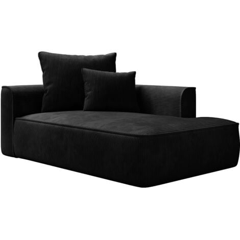 Méridienne droite en velours côtelé noir PINETA