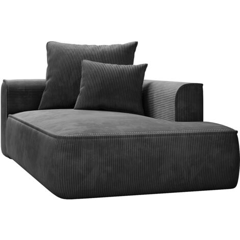 Méridienne droite en velours côtelé gris anthracite PINETA