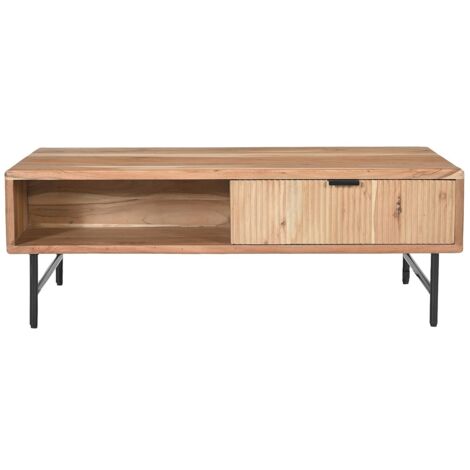 Table basse avec 2 tiroirs et 2 niches en bois d'acacia et métal noir ...