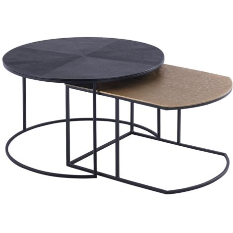 Tables basses gigognes en métal - Noir et Doré - ESMINA