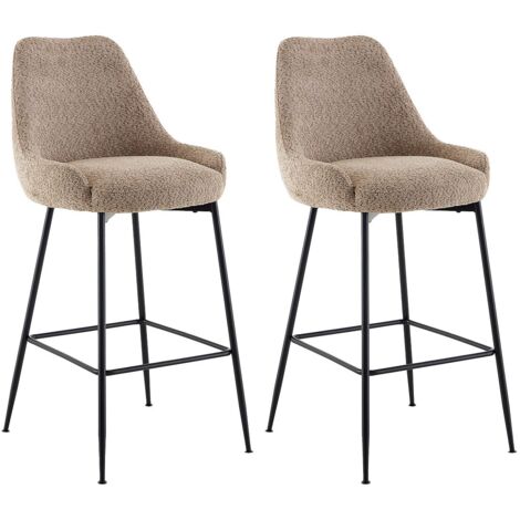 Lot de 2 tabourets de bar en tissu bouclette et métal noir - Taupe ...