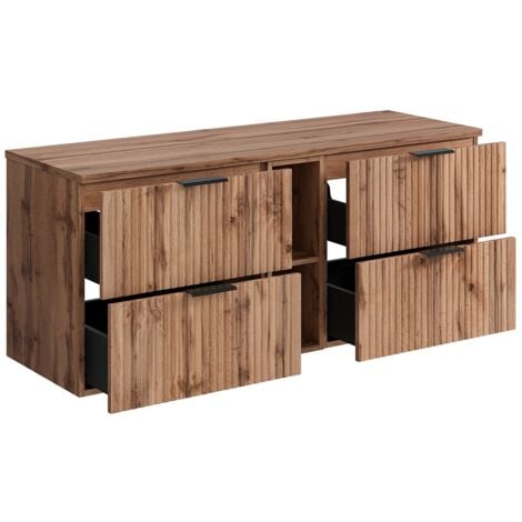 Meuble sous vasque suspendu strié avec niches - Naturel clair - L140 cm - ZEVARA