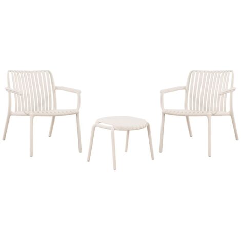 Salon de jardin en polypropylère : 2 fauteuils bas empilables et une table basse - Beige - SESEH ...