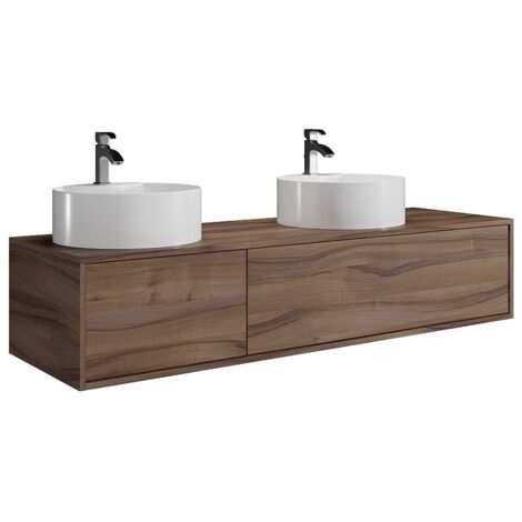 Meuble de salle de bain suspendu coloris naturel foncé avec double ...