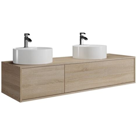 Meuble de salle de bain suspendu coloris naturel clair avec double ...