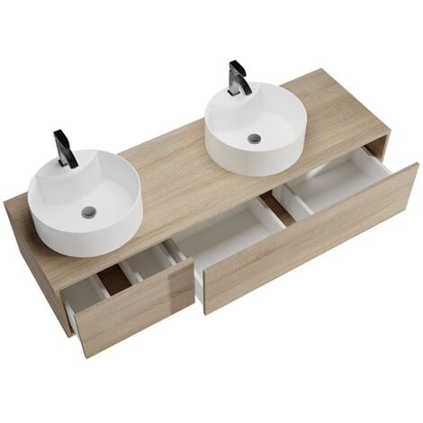 Meuble de salle de bain suspendu coloris naturel clair avec double ...