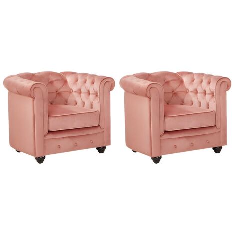 Sessel 2er-Set - Samt - Rosa - CHESTERFIELD
