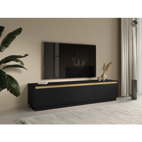 TV-Möbel zum Aufhängen oder Aufstellen mit 3 Türen - MDF - Schwarz ...