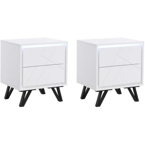 2er-Set Nachttische mit 2 Schubladen & LED-Beleuchtung - MDF - Weiß lackiert - SALIANO