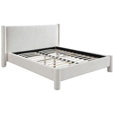 Bett - 180 x 200 cm - Bouclé-Stoff - Weiß - CONOMO