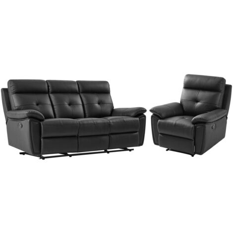 Relaxsofa 3-Sitzer und Relaxsessel - Leder - Schwarz - VINETA