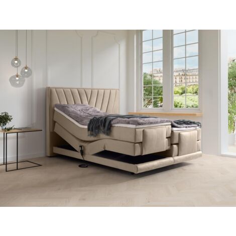 Boxspringbett mit Bett-Kopfteil + elektrisch verstellbare Lattenroste ...