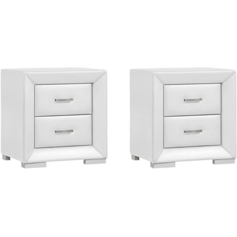 2er-Set Nachttische mit 2 Schubladen - Kunstleder - Weiß - CAPITOLE