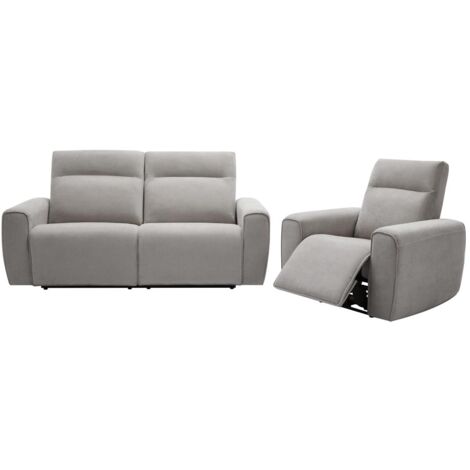 Relaxsofa 3-Sitzer & Relaxsessel elektrisch - Stoff - Grau - LORGITA