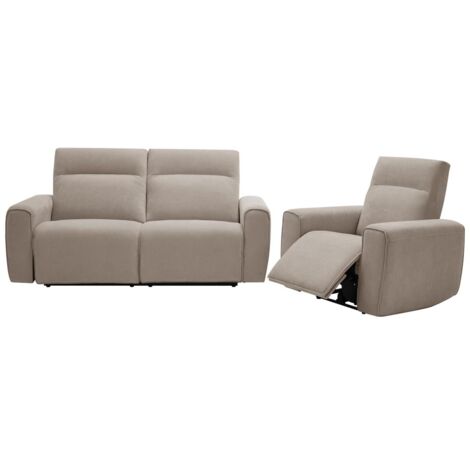 Relaxsofa 3-Sitzer & Relaxsessel elektrisch - Stoff - Beige - LORGITA