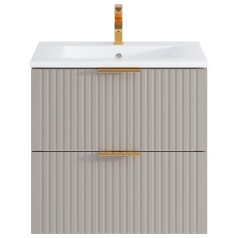 Waschbeckenunterschrank hängend mit Einbauwaschbecken - Streifenoptik - Beige - 60 cm - ZEVARA