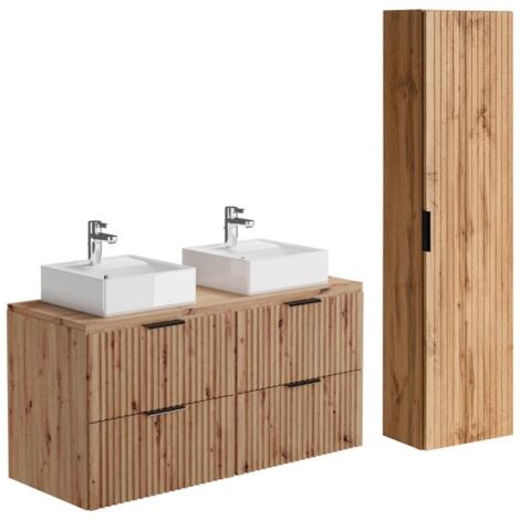 Mueble de baño flotante con lavabo sobre encimera y armario - Natural claro - 120 cm - ZEVARA