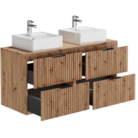 Mueble de baño flotante con lavabo sobre encimera y armario - Natural claro - 120 cm - ZEVARA