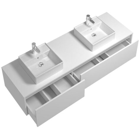 Mueble de baño flotante blanco con doble lavabo - L150 cm - ISAURE II