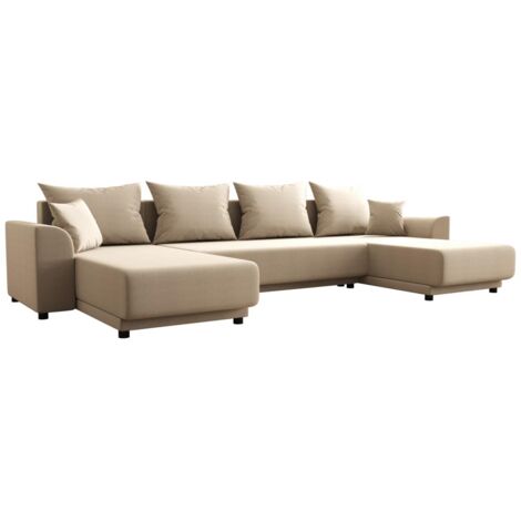 Sofá rinconera panorámico de tela beige NESSARO