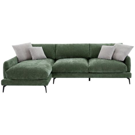 Sofá de esquina izquierda de tela texturizada verde ROCALTA