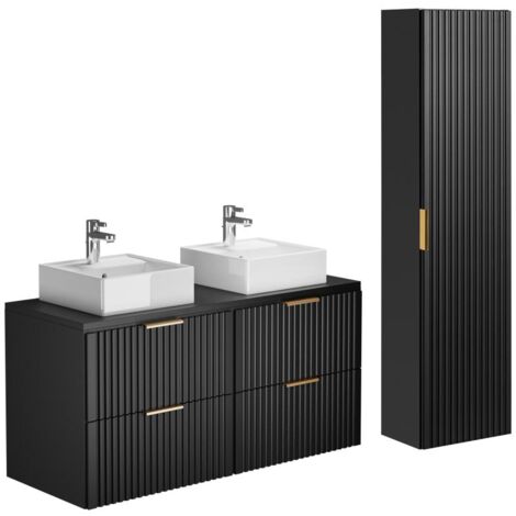 Mueble de baño flotante con lavabo sobre encimera y armario - Negro - 120 cm - ZEVARA