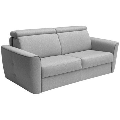 Sofá cama de 4 plazas de tela gris claro - cama de 160 cm - colchón de 16cm FLUTARI