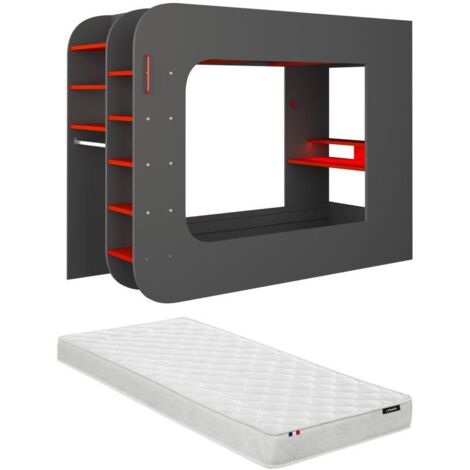 Litera gamer 90 x 200 cm - Con escritorio y compartimentos - Con LEDs ...