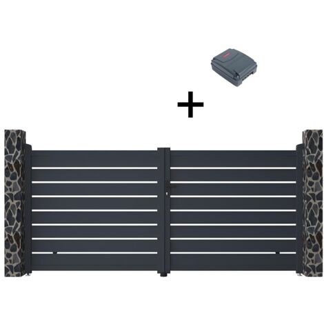 Pack portón calado antracita de aluminio PRIMO - Ancho 350 x Alt. 158 ...