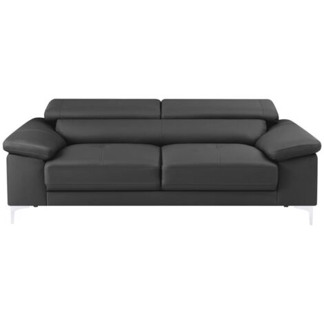 Sofá 3 plazas de piel SOLANGE - Gris antracita