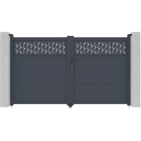 Portón batiente eléctrico de aluminio Ancho 305 x Alt. 181 cm antracita ...