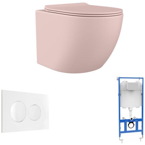 Inodoro flotante mate rosa con estructura de soporte y placa de ...