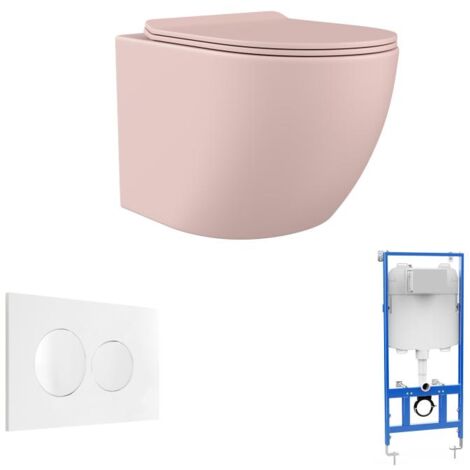 Inodoro flotante mate rosa con estructura de soporte y placa de ...
