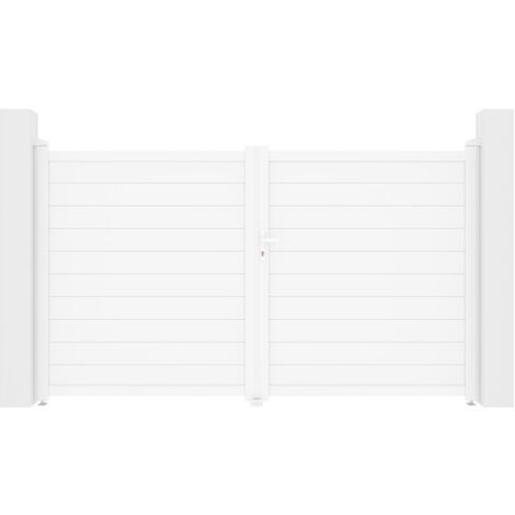 Portón eléctrico batiente de aluminio Ancho 305 x Alt. 181 cm blanco ...