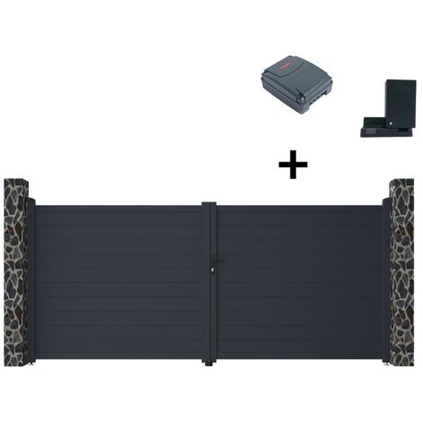 Portón motorizado de aluminio color antracita NAZARIO - Ancho 392 x Alt ...