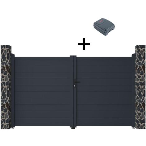 Pack portón motorizado de aluminio color antracita NAZARIO - Ancho 300 ...